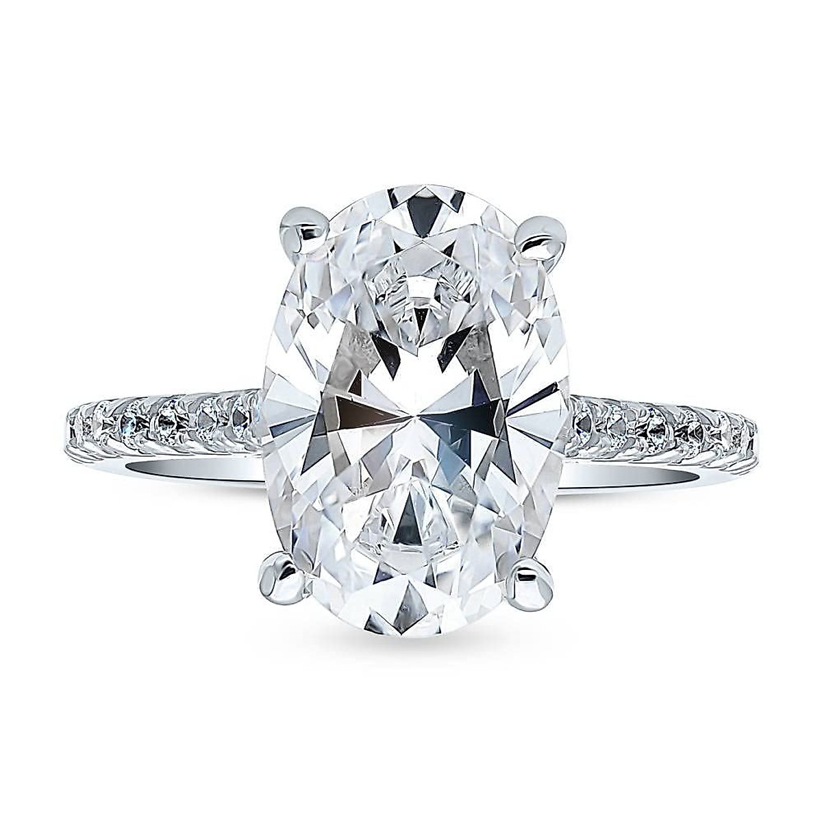 BERRICLE Sterling Silver Solitaire Wedding Engagement Rings 5.5 Carat Oval Cut Cubic Zirconia CZ Statement Cocktail Ring for Women, Rhodium Plated Size 4