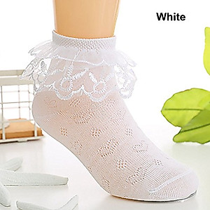 Baby Girl Lace Socks, Eyelet Frilly Lace Socks Cotton Ankle Socks for Toddler, Pack of 4 Pair