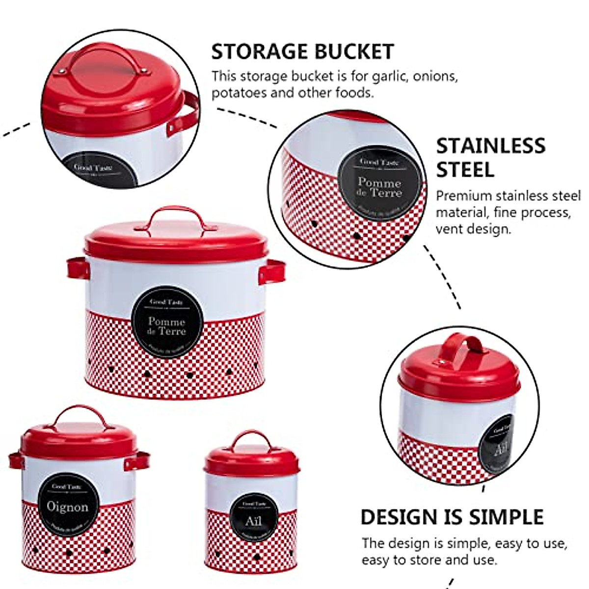 Alipis Potato Onion Storage Box, Set of 3 Kitchen Storage Canisters Jars Pots Containers Pantry Organizer Tin Vegetable Fresh Keeper with Aerating Tin Storage Holes