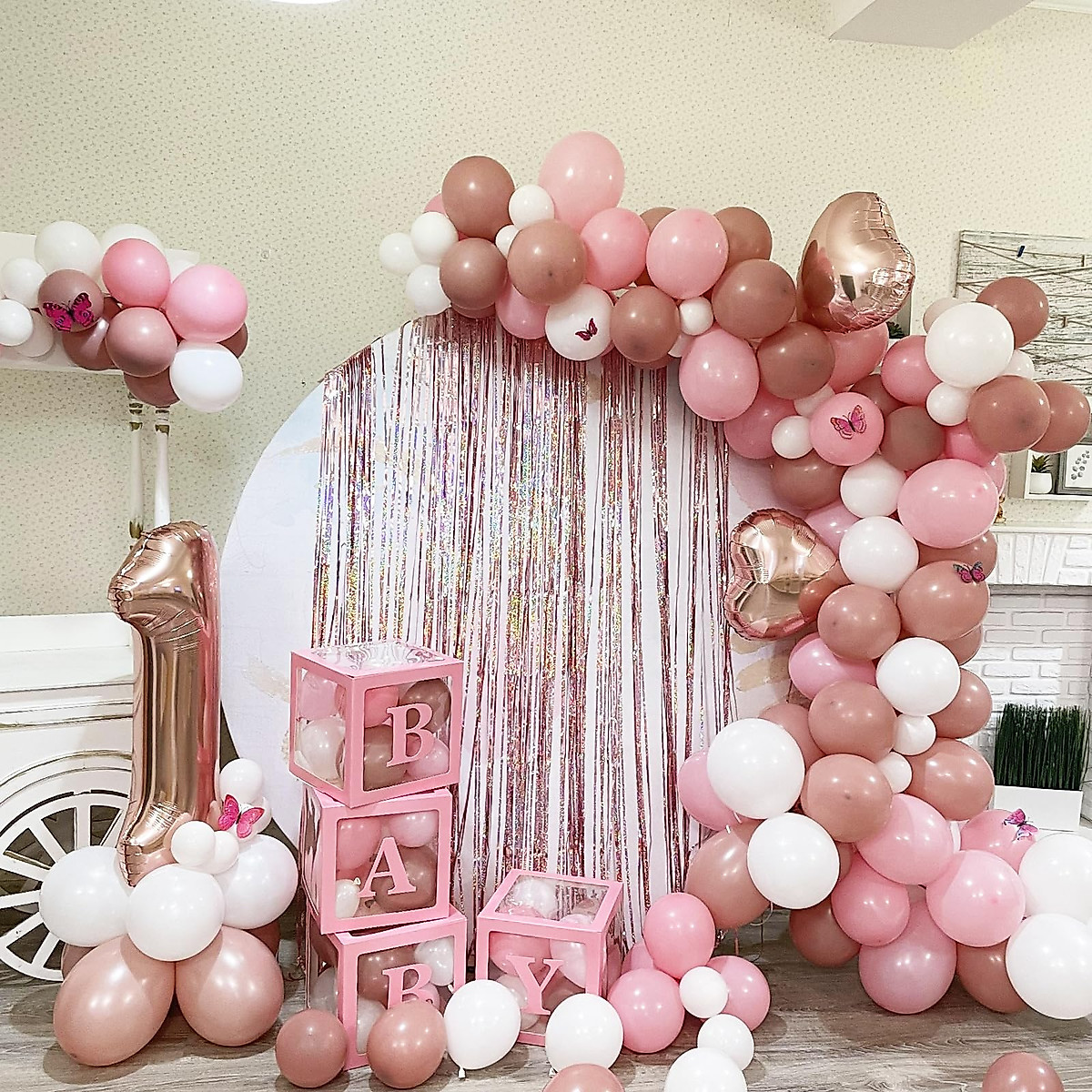 Blush Pink Balloons, 60 Pcs 12 Inch Dusty Pink Rose Gold Balloon Metallic Confetti Rose Gold Cream Nude Balloon for Girls Boho Birthday Wedding Decorations Supplies Bridal Baby Shower