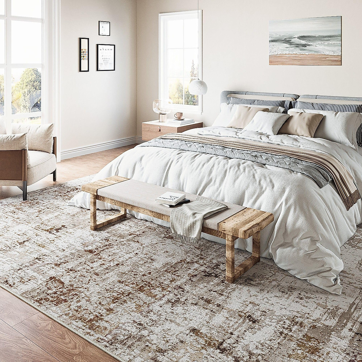 PureCozy Modern Brown Area Rug 4x6 Machine Washable Living Room Rug Kitchen Mat Non Slip Entryway Rug Indoor Accent Rug Abstract Distressed Throw Rug for Dining Room Bathroom