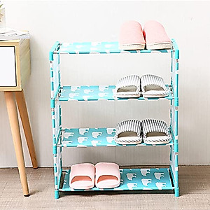 Jucaifu 4 Tiers Small Shoe Rack, Fabric Shoe Shelf for Closet Bedroom Entryway,Stackable Shoe Rack (Blue)