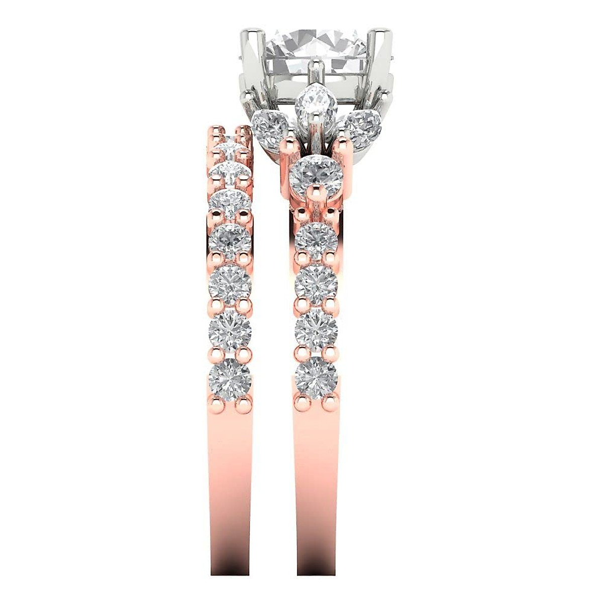 Clara Pucci 3.06 Carat Round Cut Clear Simulated Diamond 14k Rose White Gold Solitaire W/Accents Wedding Engagement Bridal Ring Set Size 3.5