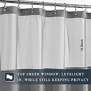 N&Y HOME Waffle Weave Shower Curtain with Snap-in Fabric Liner Set, 12 Hooks Included - Grey Shower Curtain Hotel Style, Water-Repellent & Washable, Mesh Top Window - 71x72, Gray