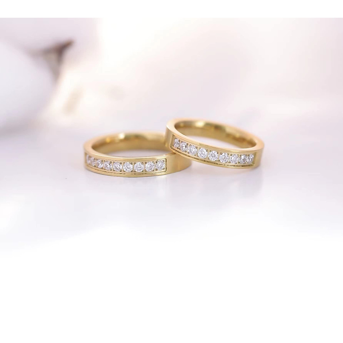 MYNENEY 14K Gold/Silver Plated Wedding Band Cubic Zirconia Eternity Stackable Engagement Ring For Women (4MM- 9 Diamonds-Gold, 8)