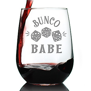 Bunco Babe Stemless Wine Glass - Bunco Decor and Bunco Gifts for Women - Large 17 Oz Glasses