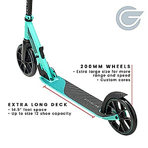 CITYGLIDE C200 Kick Scooter for Adults, Teens - Foldable, Lightweight, Adujustable - Carries Heavy Adults 220LB Max Load (Teal)