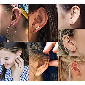 Milacolato Tiny Stud Earrings Set for Women 14K Gold Plated Sterling Silver Small Ball Trio Ball CZ Studs Round Cubic Zirconia Simulated Diamond Earring Minimalist Tragus Cartilage Piercing