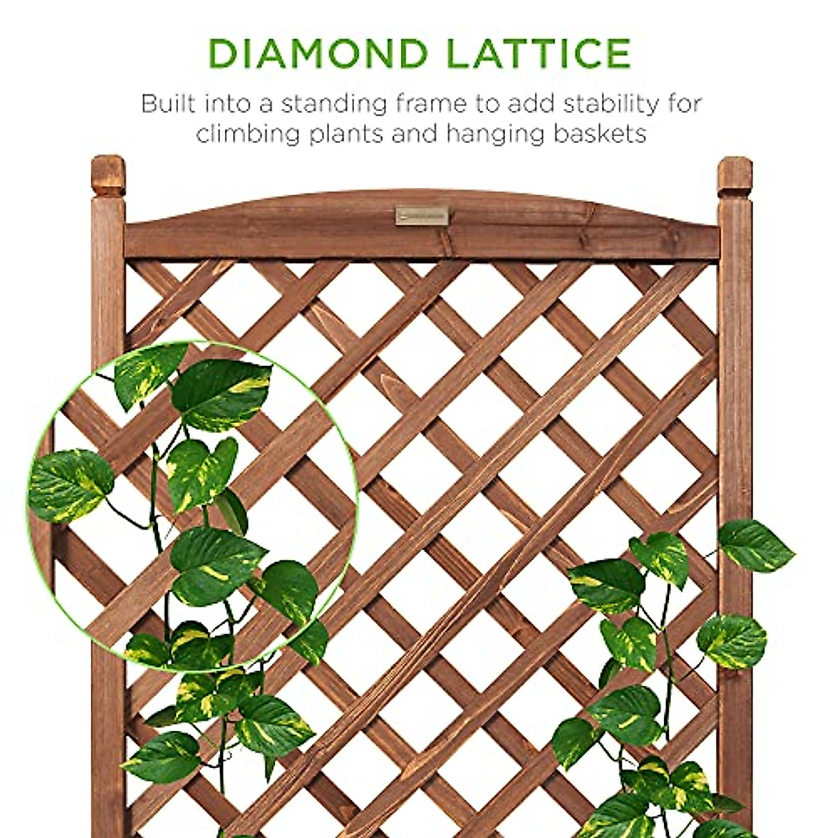 Best Choice Products Set of 2 48in Wood Planter Box & Diamond Lattice Trellis, Mobile Outdoor Raised Garden Bed for Climbing Plants w/Drainage Holes, Optional Wheels - Walnut