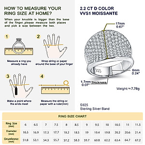 DAYBYDAY Wide Band Rings for Women Men Moissanite Eternity Ring 925 Sterling Silver Created Diamond Statement Ring Size 8