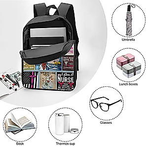 17 Inch Nurse Backpack Cool Nurse Theme Backpack Lightweight Waterproof Laptop Backpacks Casual Bags Gifts for Girls Women