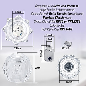 Handle Replacement for RP41661, Knob Compatible with Delta and Peerless Single Handle Bathtub Faucets, Clear Acrylic Diamond Shape Shower Kit