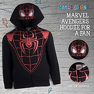 Marvel Avengers Boys Zip-Up Hooded Cosplay Sweatshirt, Black Panther, Hulk, or Miles Morales Spider-Man (Miles Morales, Size 4)