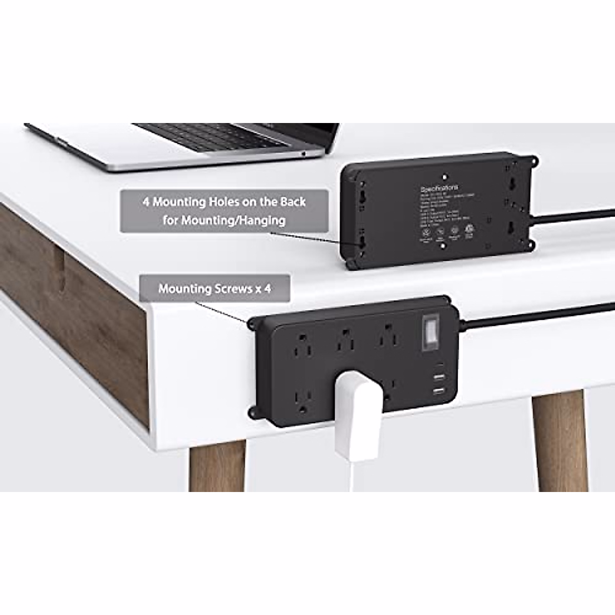 Jgstkcity Outdoor Power Strip Weatherproof with USB C,Waterproof Extension Cord Multiple Outlet Surge Protector for Patio Accessories,6 Outlets and 3 USB Ports,6ft Cable, Black