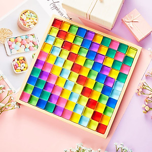 Meooeck 100 Pcs Acrylic Gem Cubes Blocks Translucent Rainbow Building Cubes Crystal Acrylic Cubes Educational Sensory Training Crystal Toys with Wooden Storage Boxes for Boys Girls Play