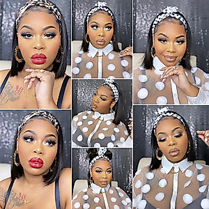 GABRIELLE 8 Inch Bob Headband Wig for Black Women, 150% Density, Human Hair, Glueless, Straight, 1 Count (Pack of 1), Women's Accessories, Black Women, Wig Users