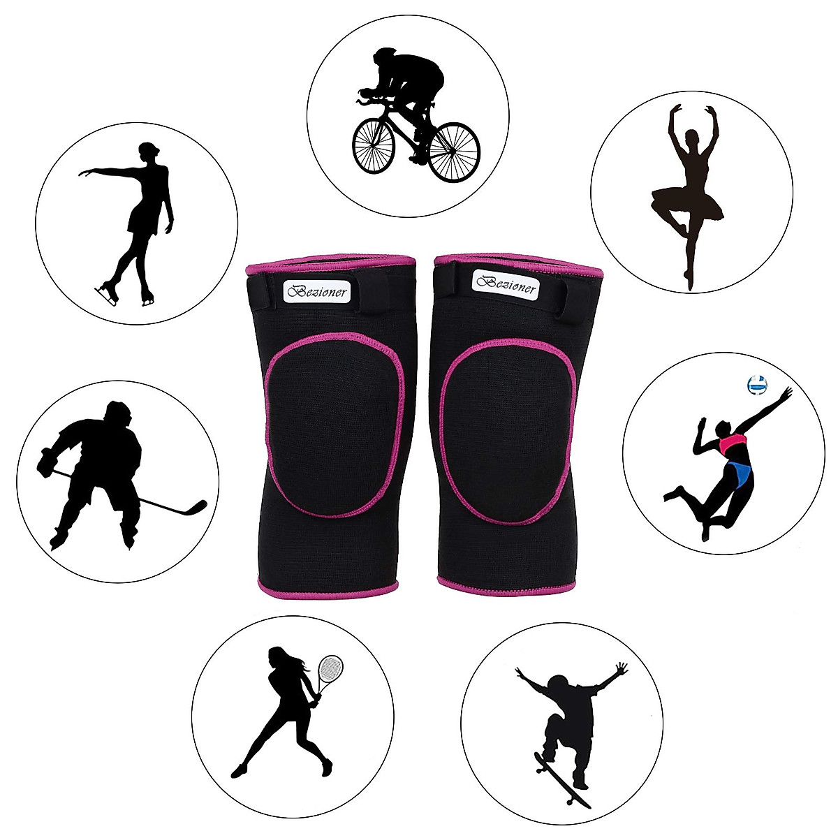 Bezioner Knee Pads Volleyball,Thick Sponge Anti-Slip,Dance Knee Pads for Women Yoga Basketball Football Youth Girls Black and Pink S