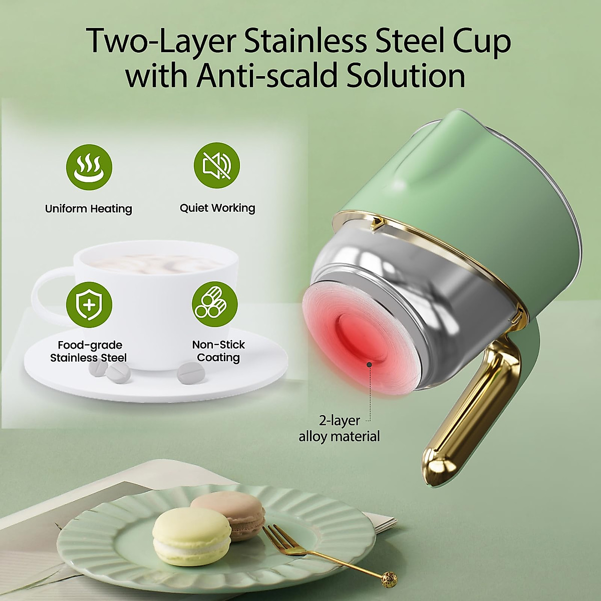 Milk Frother - iTRUSOU Electric Milk Steamer Frother, Hot Cold Milk Warmer Frothers Steamer Foam Maker (Cyan + Gold)…