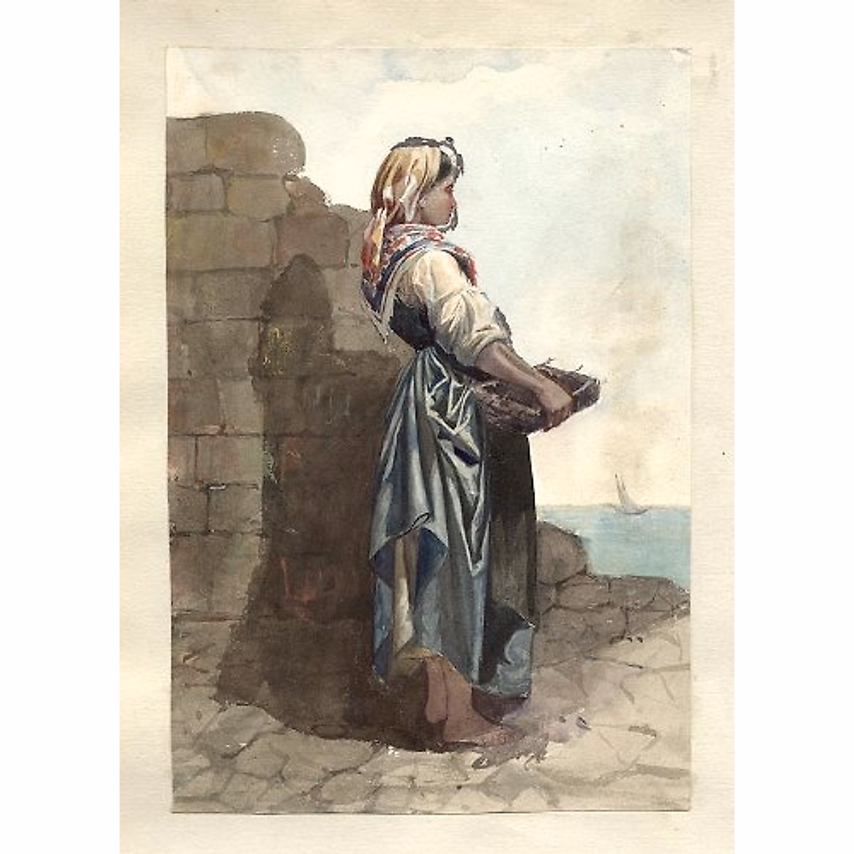 Italian Peasant Woman in Scenic Landscape