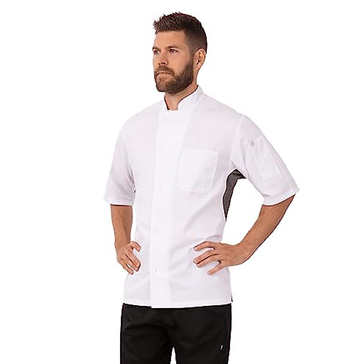 Chef Works Men's Valais V-Series Chef Coat, White W/ Grey Contrast, X-Large