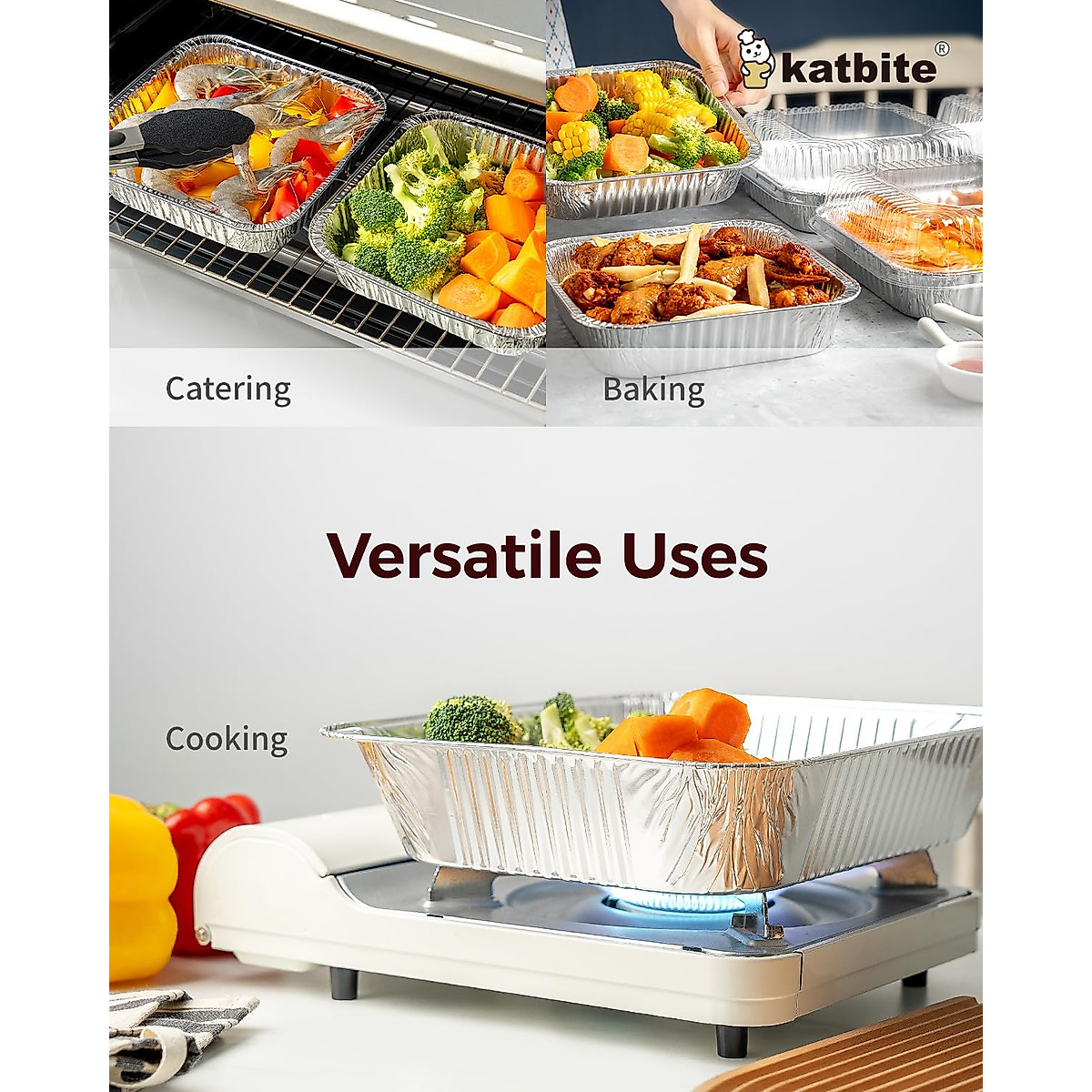 katbite Heavy Duty 8x8 Aluminum Pans with Clear Lids - 20-Pack, Premium Disposable Rectangular Baking Pans, Ideal for Air fryer, Cooking, Heating, Cake Storing & Food Preparation, Prepping Food