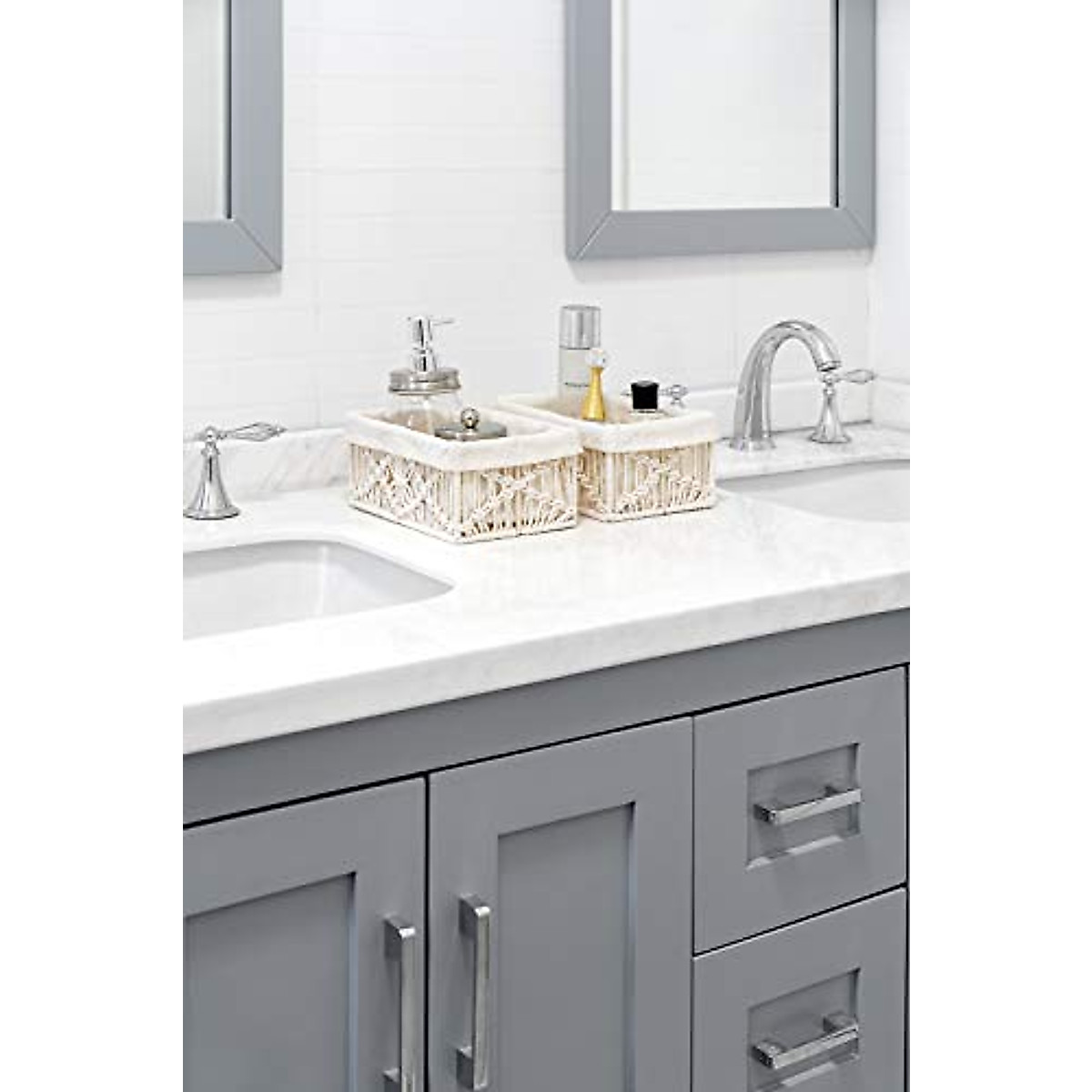 Mkono Macrame Storage Baskets Decor with Removable Cloth Liner Boho Storage Bins Handmade Woven Decorative Countertop Shelf Cabinet Organizer for Bedroom Nursery Living Room, Set of 3