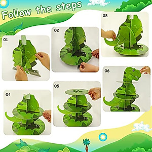 Dinosaur Party Cupcake Stand Dinosaur Birthday Decorations for Kids Boys Jungle Theme Dinosaur Party Supplies 3Tier Cardboard Cupcake Dessert Tower Dino Cupcake Holder