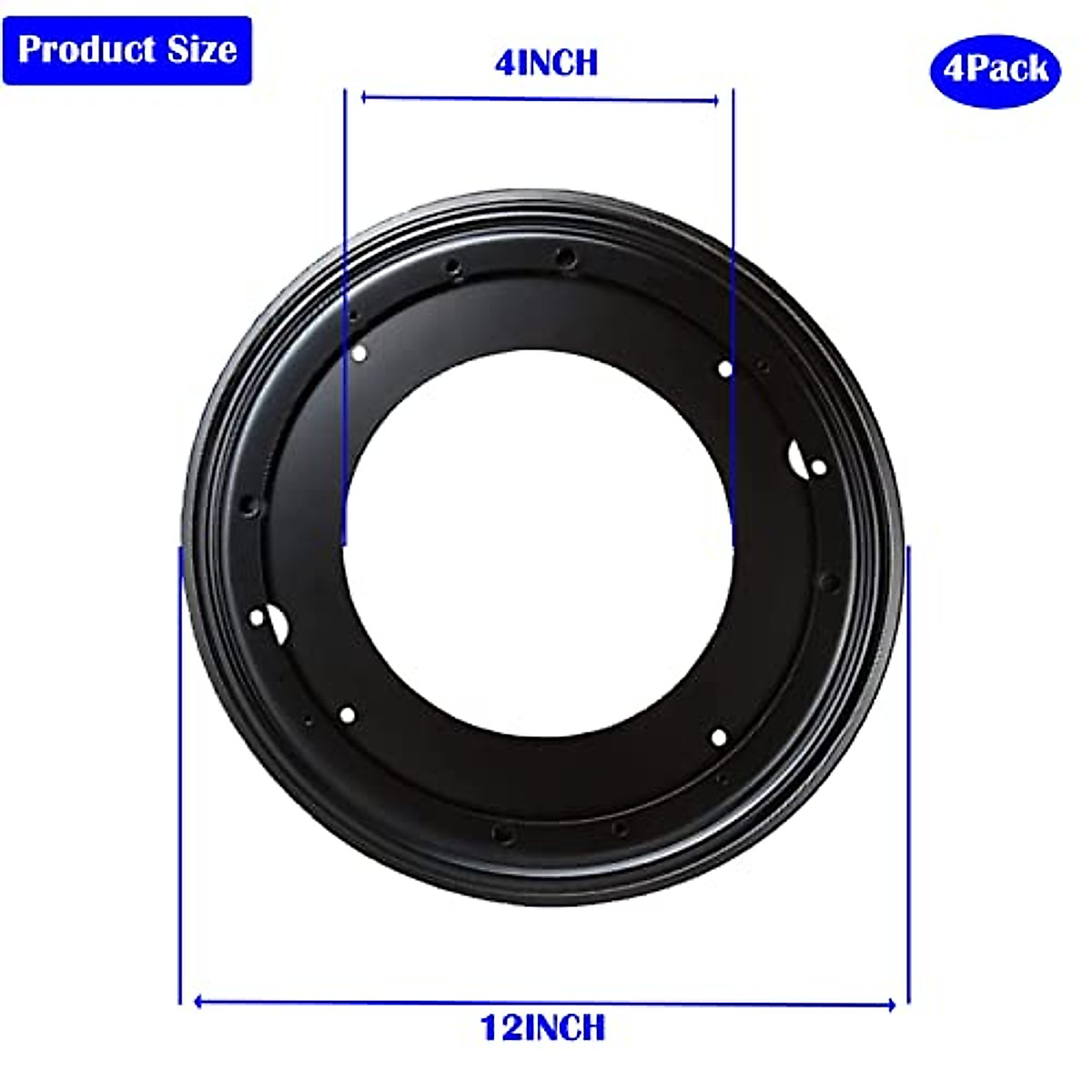 High-PQ 4 Packs 12'' Lazy Susan Hardware, 5/16''Thick Turntable Bearing Swivel Pate for 360° Rotating Table, Book Case, Serving Tray, Corner Shelves, Kitchen, DVD Tower, Shoe Rack, Black