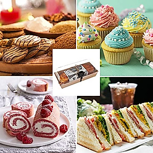 60 Sets Roll Cake Box with Lid Swiss Roll Containers Sushi Box Sandwich Craft Paper Box Plastic Charcuterie Takeout Box for Muffin Pastry Hot Dog Sandwich Cupcakes with 60 Seal Stickers (Rectangle)