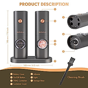 SIMPLETASTE Electric Salt and Pepper Grinder Set, One-Handed, Battery Powered, Adjustable Coarseness, LED Light, Pepper mills with stand, Seasoning Tools for Kitchen, Dining or Gifting