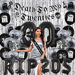 30th Birthday Decorations Set Rip to My 20s Birthday Decorations Death to My 20s Balloons Banner Fringe Foil Curtains Dearth to My Twenties Sash for My Funny Thirtieth Birthday Party