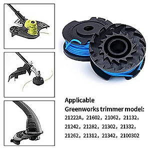 LINNNZI 7 PCS String Trimmer Strimmer Spool Line, Garden Weed Eater Spools Line Include 6 Pack String Trimmer Line + Spool Cap 24V 40V 80V for Greenworks 21222A 21602 21062 21132 21342 2100302