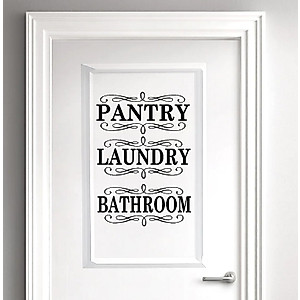 BERRYZILLA Pantry Laundry Bathroom Decal Set for toilettes Restroom Closet Door Wall Art Decor Vinyl Lettering Sticker