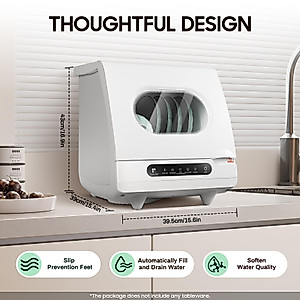 1200W Portable Countertop Dishwasher, 5 Wash Programs Mini Countertop Dishwasher with Water Tank, 360° Spray Arms Intelligent Cutlery Helper for Apartment Kitchen RV Office