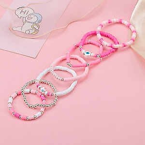 Besydec Preppy Sufer Heishi Beaded Bracelets,Clay beads Friendship Bracelet, Bohemian Stackable Stretch Bracelets For Women, Aesthetic Jewelry,Cute Beaded Bracelets for Women