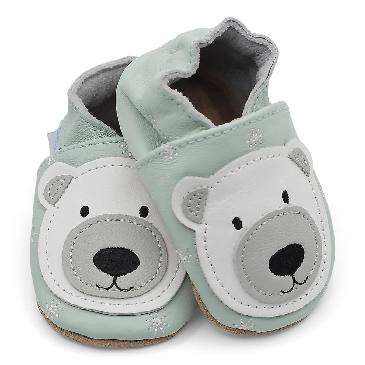 Dotty Fish Soft Leather Infant Shoes Unisex pre-Walkers. Polar Bear on Ice Blue Shoe. 6-12 Months