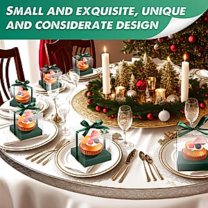 Thenshop 50 Pcs Clear Cupcake Boxes Individual 3.5 Inch Plastic Single Cupcake Containers Boxes with Inserts and Ribbon Individual Cake Storage Holders for Cake Kitchen(Green)