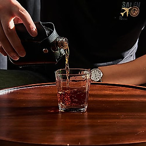 Delove Small Modern Glass Hip Flask with Removable Leather Sleeve - Durable Whiskey Flask for Men & Women - Leather Glass Flask for Liquor & Spirits,Wine (4oz x 4, Black)