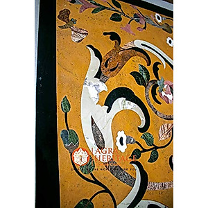 Black Marble Dining Outdoor Table Top Marquetry Inlay Handicraft Design Living Restaurant Decor | 60"x36" Inches
