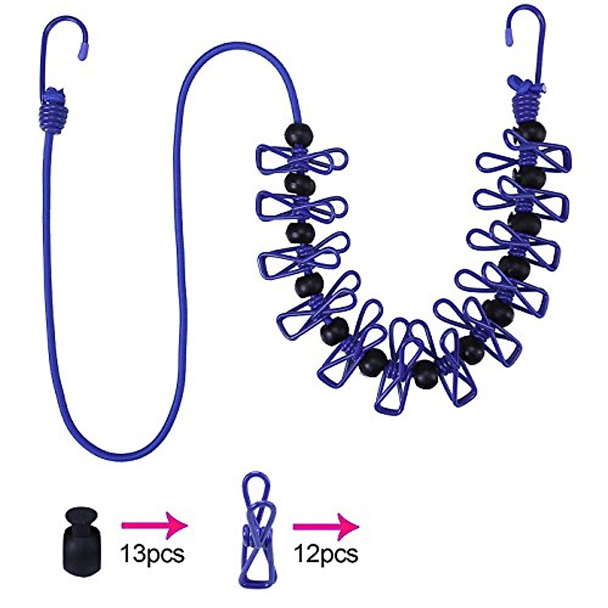 HDE 2 Pack Camping Clothesline Cord Indoor Outdoor Laundry Line Portable Travel Clothes Line with Clothes Pins (6.25 ft, Blue)