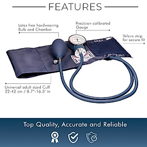 NOVAMEDIC Professional Aneroid Sphygmomanometer Blood Pressure Machine and Stethoscope Set, Universal Adult Size Cuff Arm 8.7-16.5", Manual Emergency BP Monitor Kit with Carrying Case, Blue