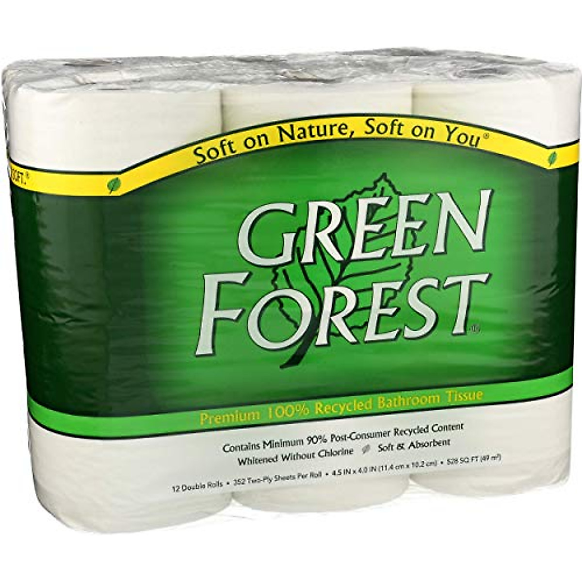 Green Forest Premium 100% Recycled Bathroom Tissue, 352 Sheets, 12 Rolls (Pack of 1)