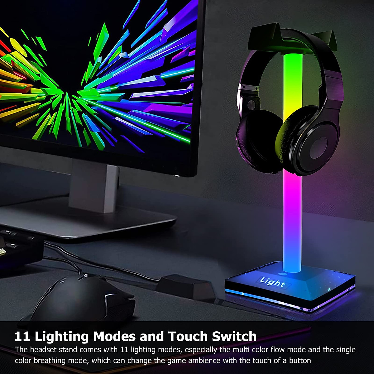 RGB Gaming Headset Stand Type C USB LED Headphone Holder for Desk Desktop Mood Lighting, Sleeping Light Table Lamps Daily Night Lights
