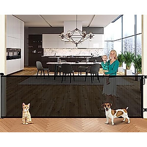 Newnice 120 Inch Extra Wide Retractable Baby Gates for Large Openings, Dog Gate for The House Indoor Outdoor, Extra Long Baby Pet Gate for Stairs Doorways Hallways, Black