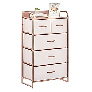 mDesign Tall Dresser Storage Chest - Vanity Furniture Cabinet Tower Unit for Bedroom, Office, and Closet - Textured Print - 5 Removable Drawers - Pink/Rose Gold
