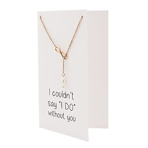 Quan Jewelry Handmade Maid of Honor Gift, Infinity and Pearl Lariat Necklaces, Bridesmaids Necklace with Greeting Card, Rose Gold Tone
