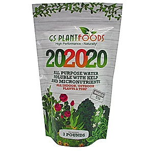 20-20-20 Plant Fertilizer by GS Plant Foods- All Purpose Water Soluble Plant Food with Kelp & Micronutrients (3 Pounds) - Suitable for All Plants, Turf, Indoor & Outdoor Plants