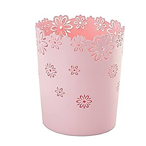 SADDROP Cute Trash can Pink Trash can Pink Bathroom Trash can Hollow Flower Shape Plastic Lidless Wastepaper Baskets,Creative Trash Can,Wastebasket (M)