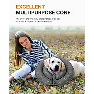 MIDOG Dog Cone Collar for Large Medium Dogs, Soft Inflatable Dog Cone Alternative After Surgery, Adjustable Protective Recovery Cone - Alternative E Collar Does Not Block Vision (Gray, L, Patented)