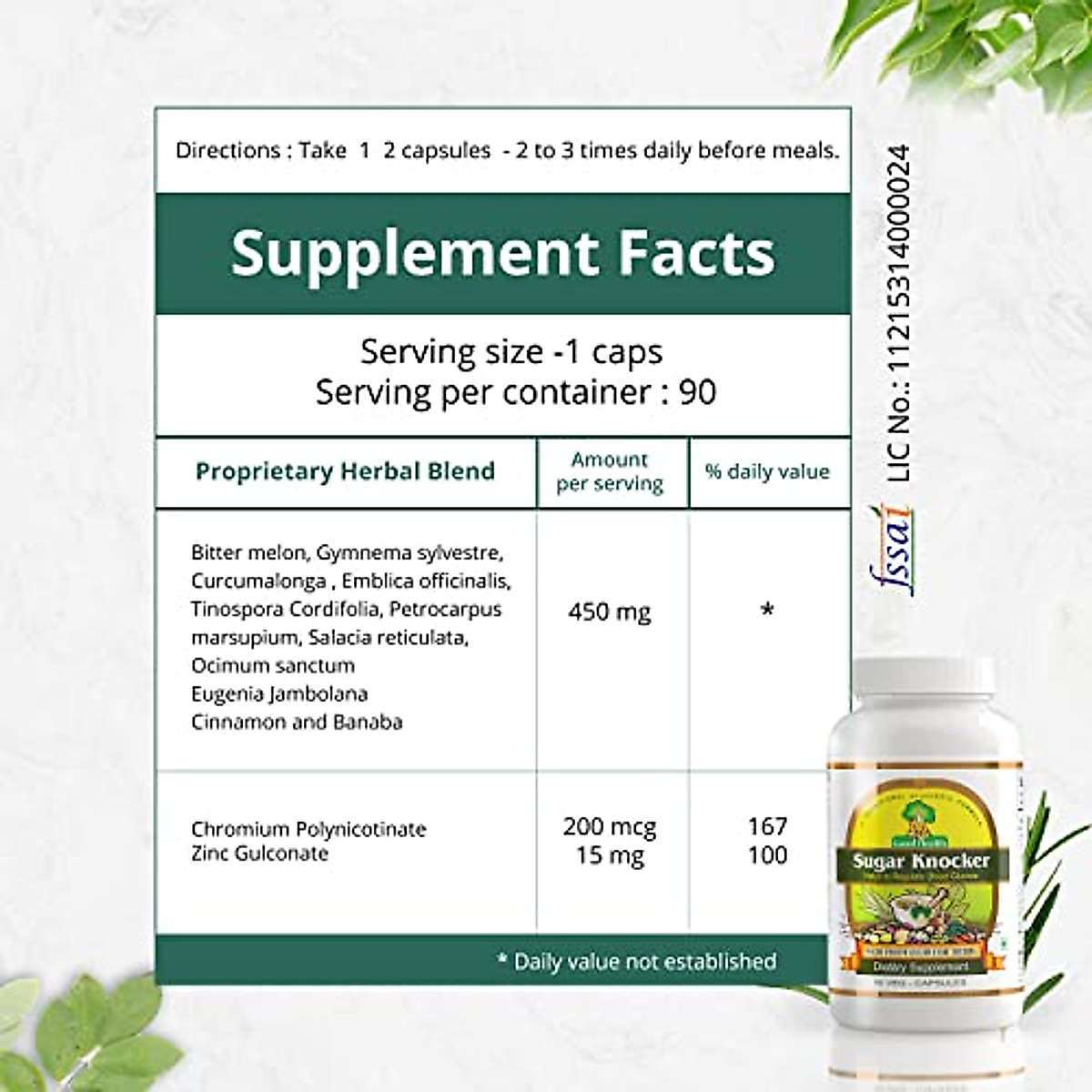 Sugar Knocker - Herbal Supplement - Pack of 1 (90 Veg Capsule)